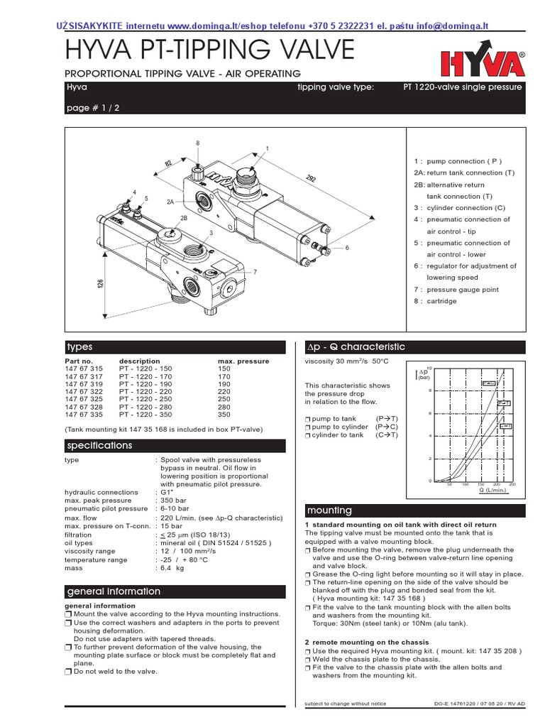 Hyva Valvula Volvo Volcadora PDF | PDF | Valve | Pump