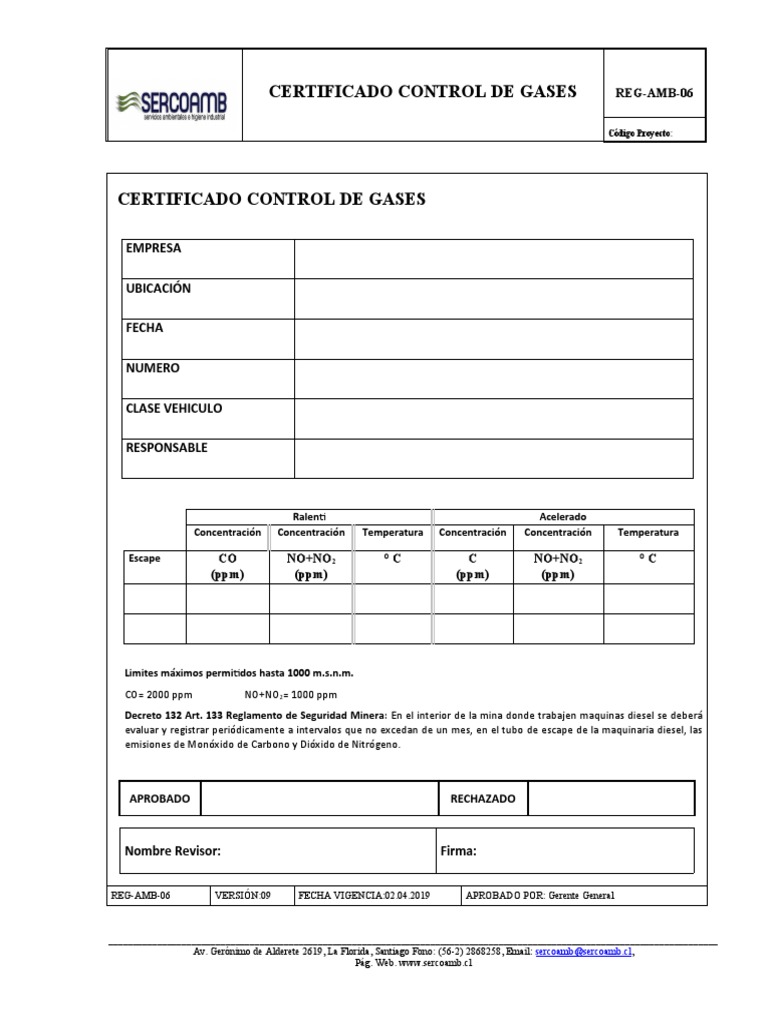 REG-AMB-06 Chequeo Gases de Combustion V9 | PDF
