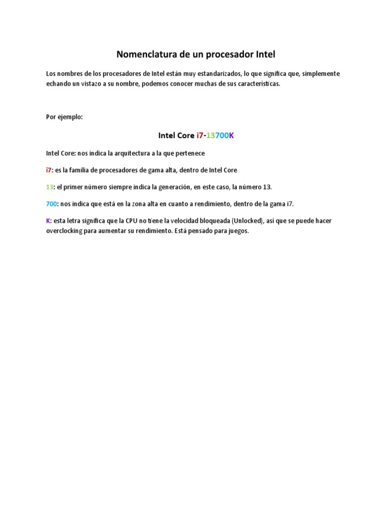 Nomenclatura Procesadores Intel | PDF