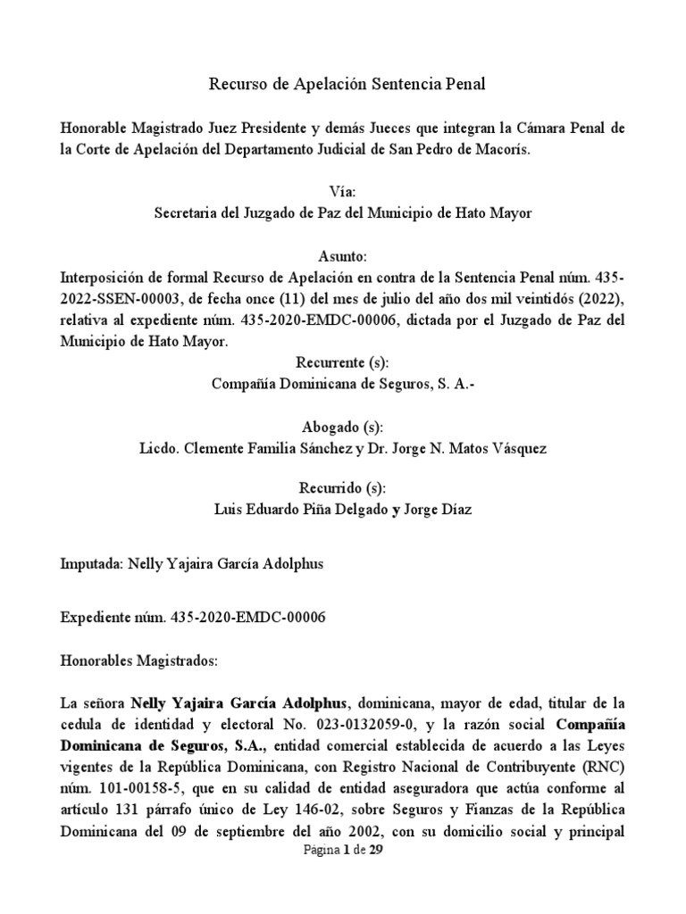ccccRECURSO DE APELACION SENTENCIA Nelly Yajaira García Adolphus VS Luis Eduardo Piña y Jorge ...