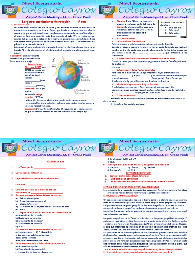 05 La Tierra - Movimiento de Rotacion 1° | PDF | Tierra | Campo ...
