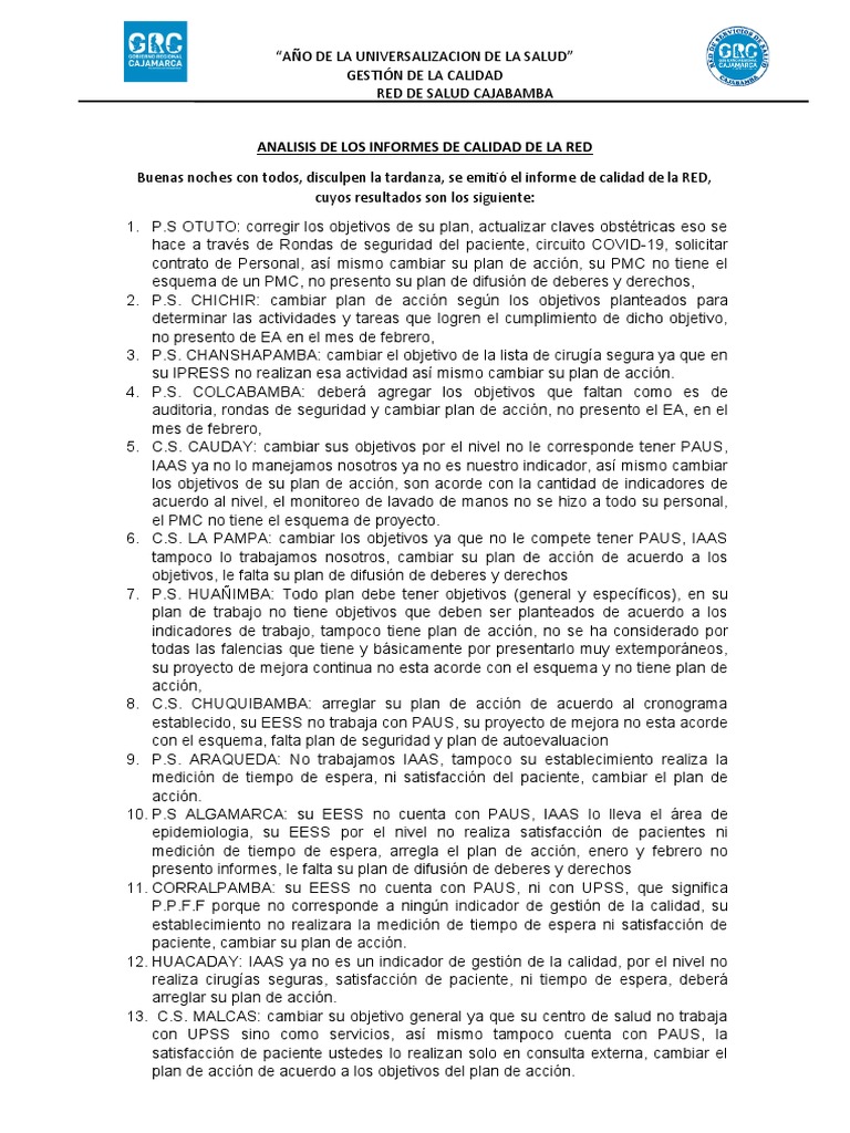Analisis de Los Informes de Calidad de La Red | PDF | Gestión de la calidad