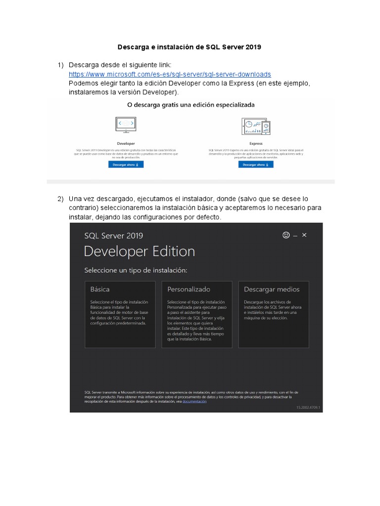 Guia - Descarga, Instalación y Prueba de de SQL Server 2019 | PDF ...
