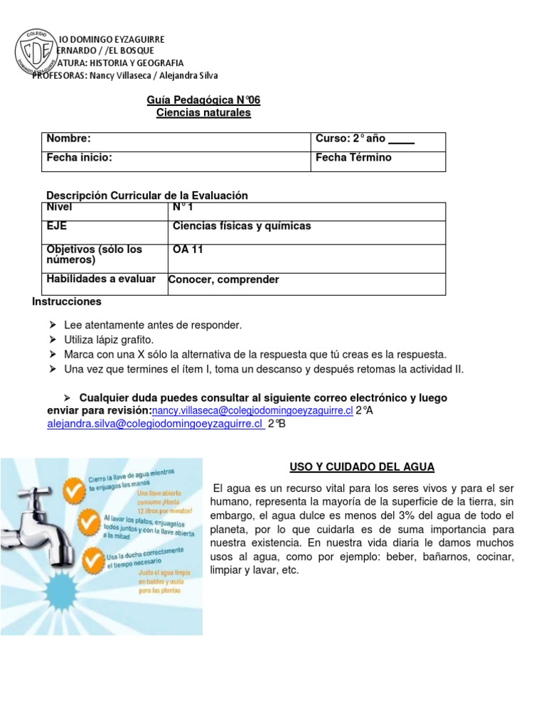 Guía de evaluación sobre el uso y cuidado del agua | PDF | Agua