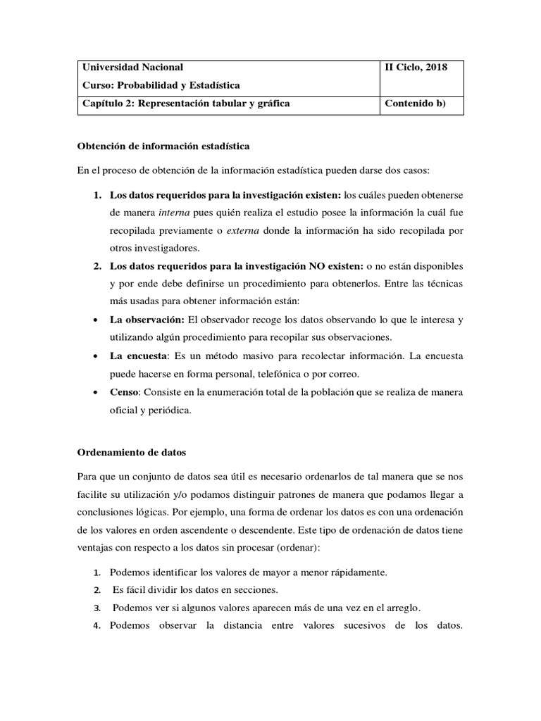 Capitulo II Representación Tabular y Gráfica | PDF | Estadísticas ...