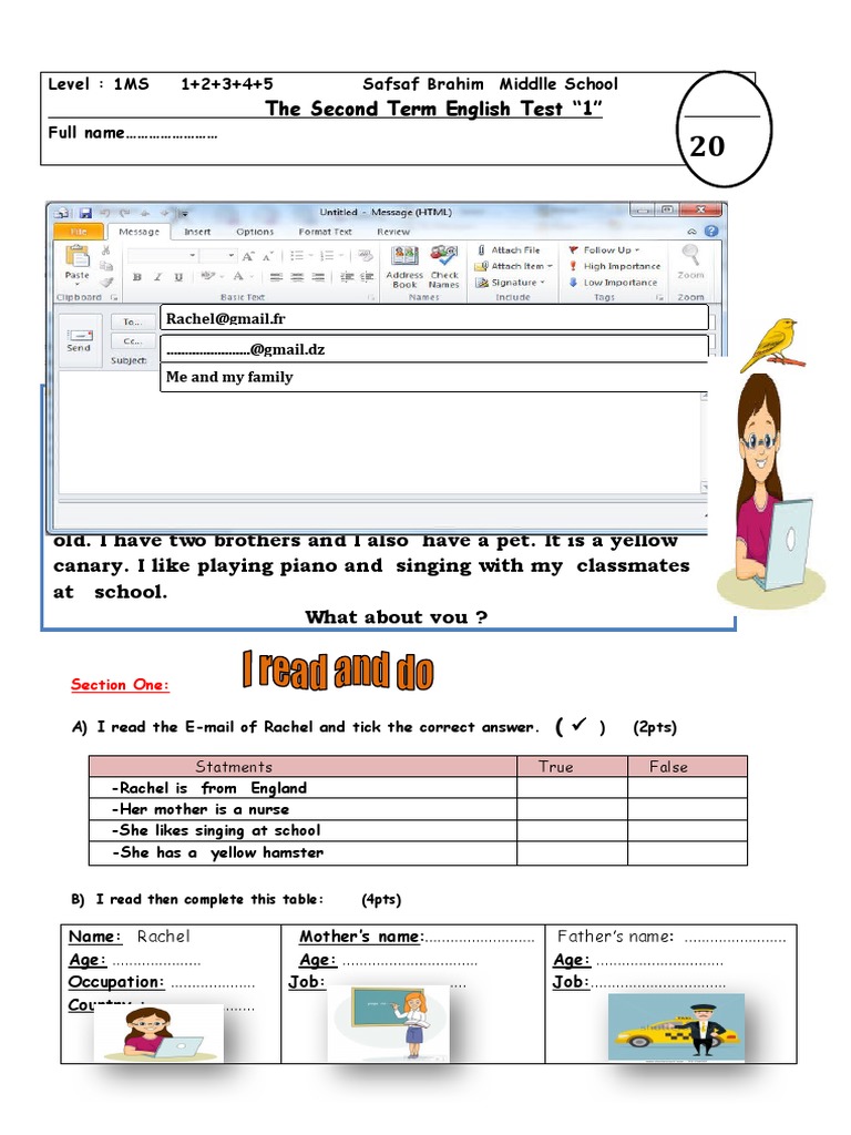 1MS - 2nd Term Test 1 Safsaf 2017-2018 | PDF | Linguistics
