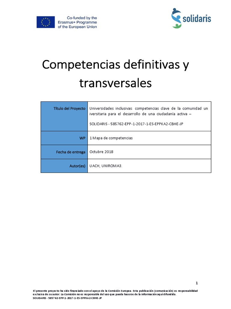 SOLIDARIS Informe Final WP1 Mapa Compet Transversales | PDF | Inclusión (Educación) | Plan de ...