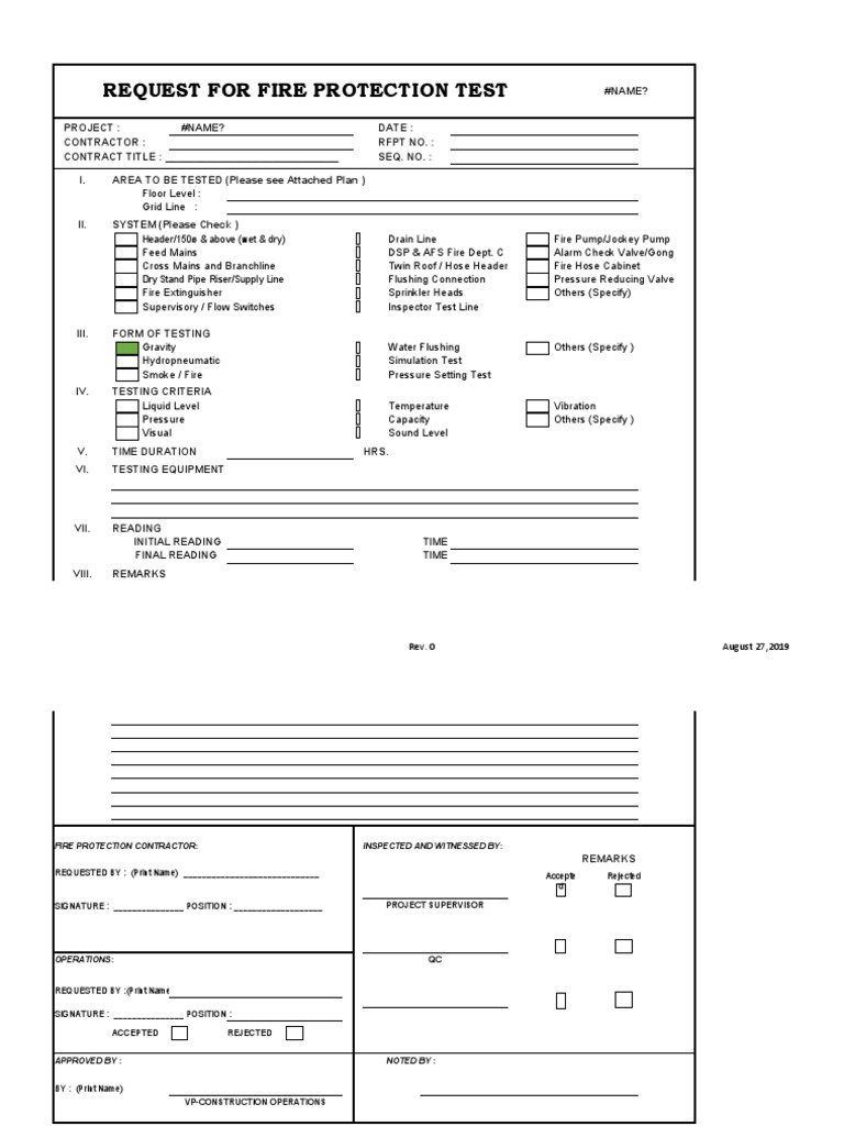 Fire Protection Test Request Template | PDF | Fire Sprinkler System | Gases