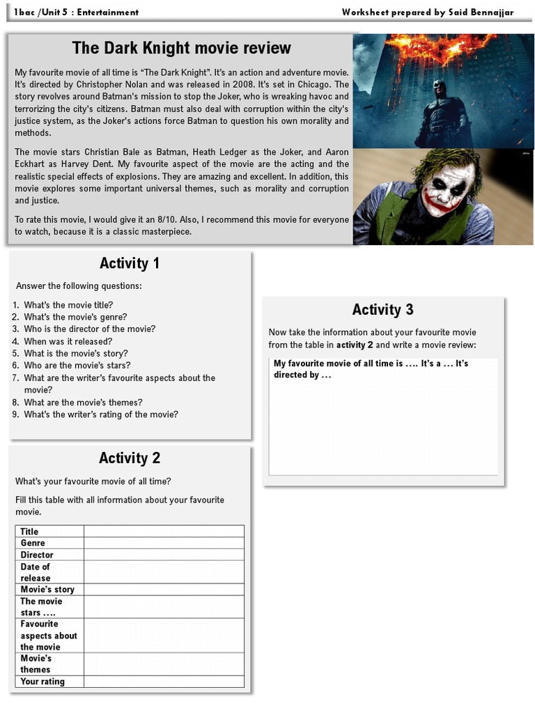 Writing Unit 5 Movie Review 1 Bac PDF | PDF