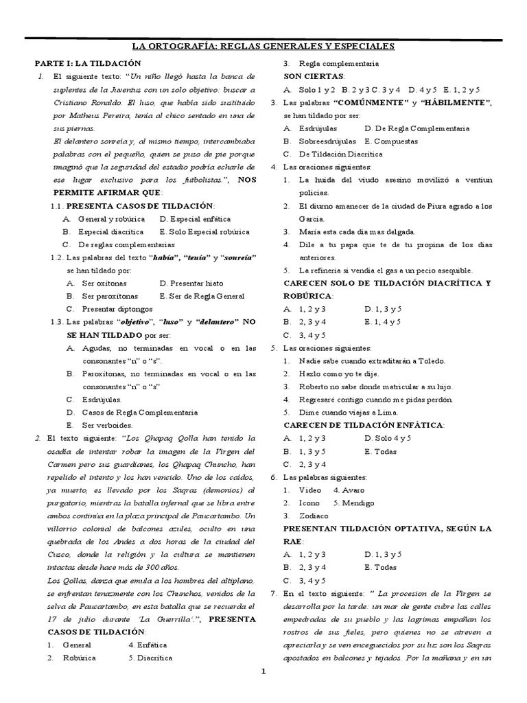 S.1. PRÁCTICA DE ORTOGRAFIA Acentuación y Puntuación | PDF