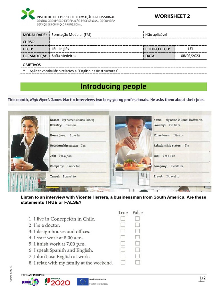 Worksheet 2 - Introducing People PDF | PDF