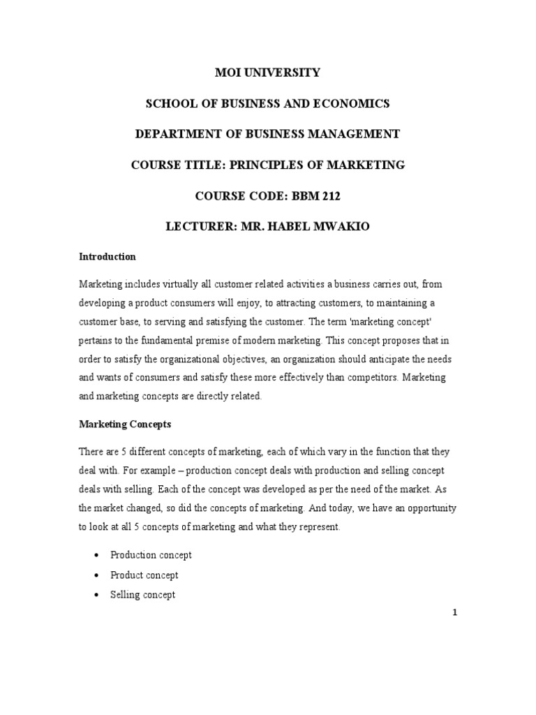 BBM 212 Principles of Marketing Notes | PDF | Marketing | Promotion ...