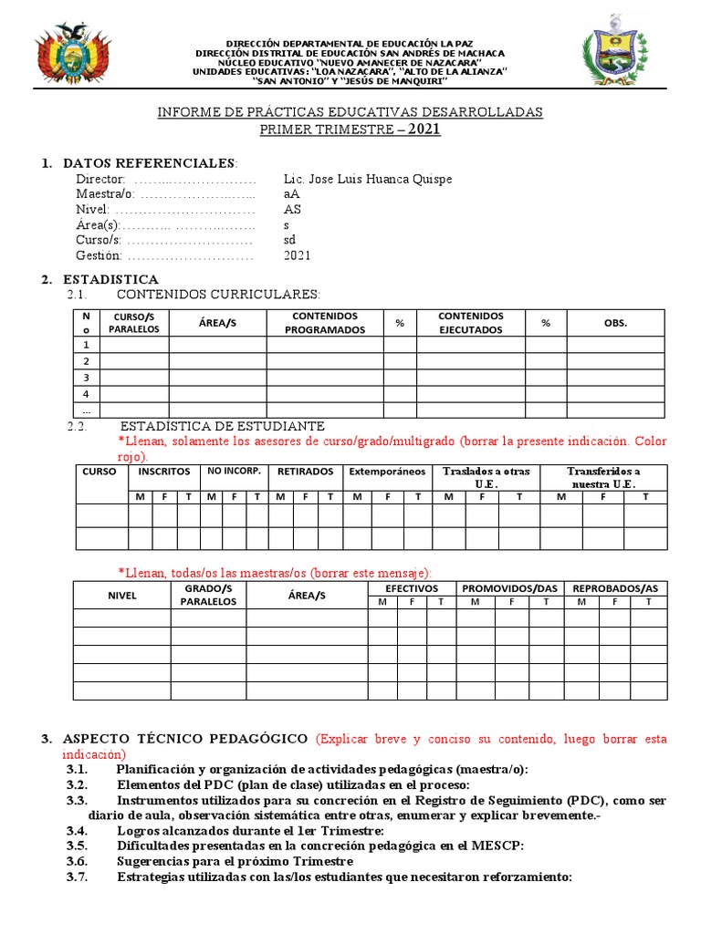 Modelo de Informe Trimestral 2021 | PDF | Aprendizaje | Modificación de ...
