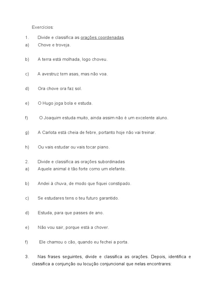 Exercícios Orações Coorde e Subor | PDF