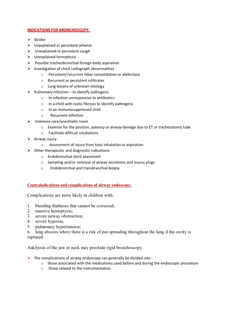 Indications For Bronchos | PDF | Otorhinolaryngology | Health Sciences