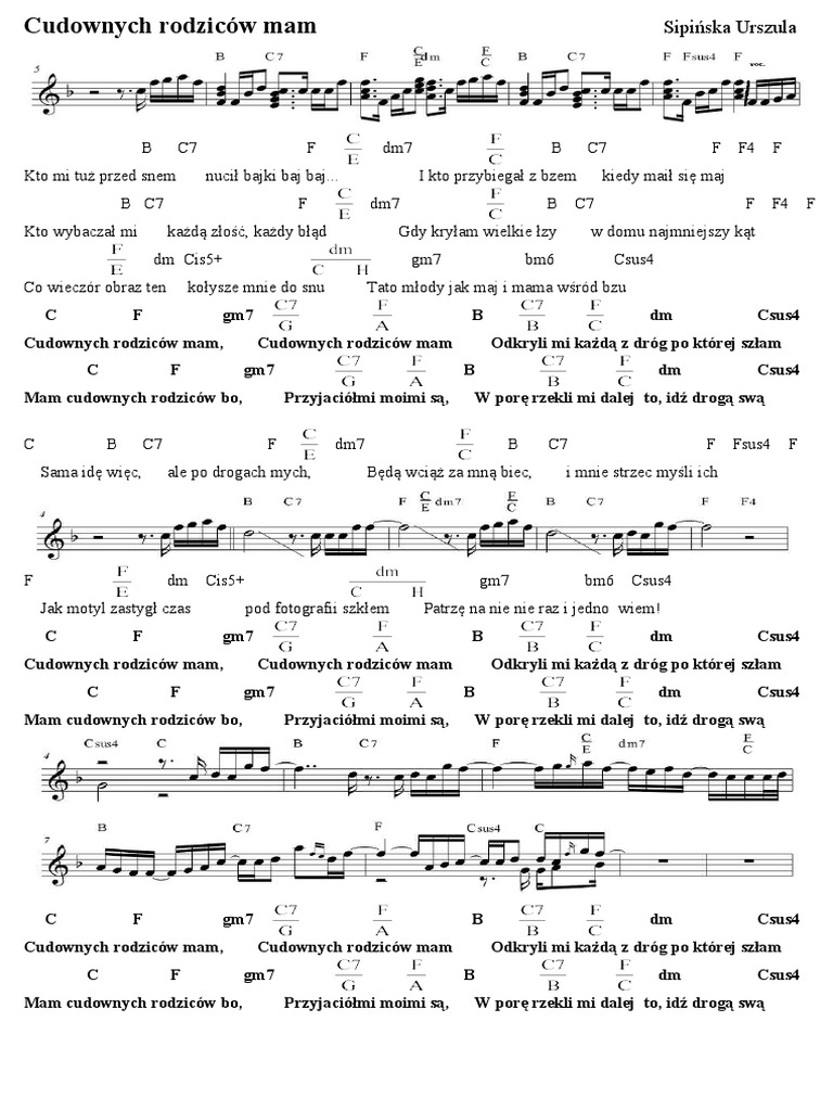 Cudownych Rodziców Mam - Nuty - Sipińska Urszula | PDF