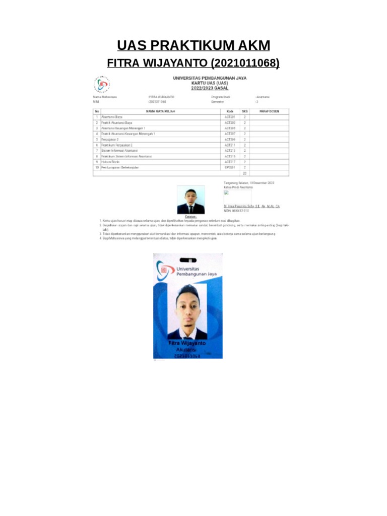 Uas Praktikum Akm - Fitra Wijayanto 2021011068 | PDF