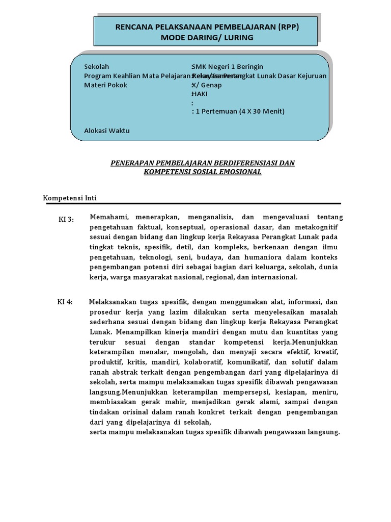 RPP - Pembelajaran Berdiferensiasi - KSE | PDF