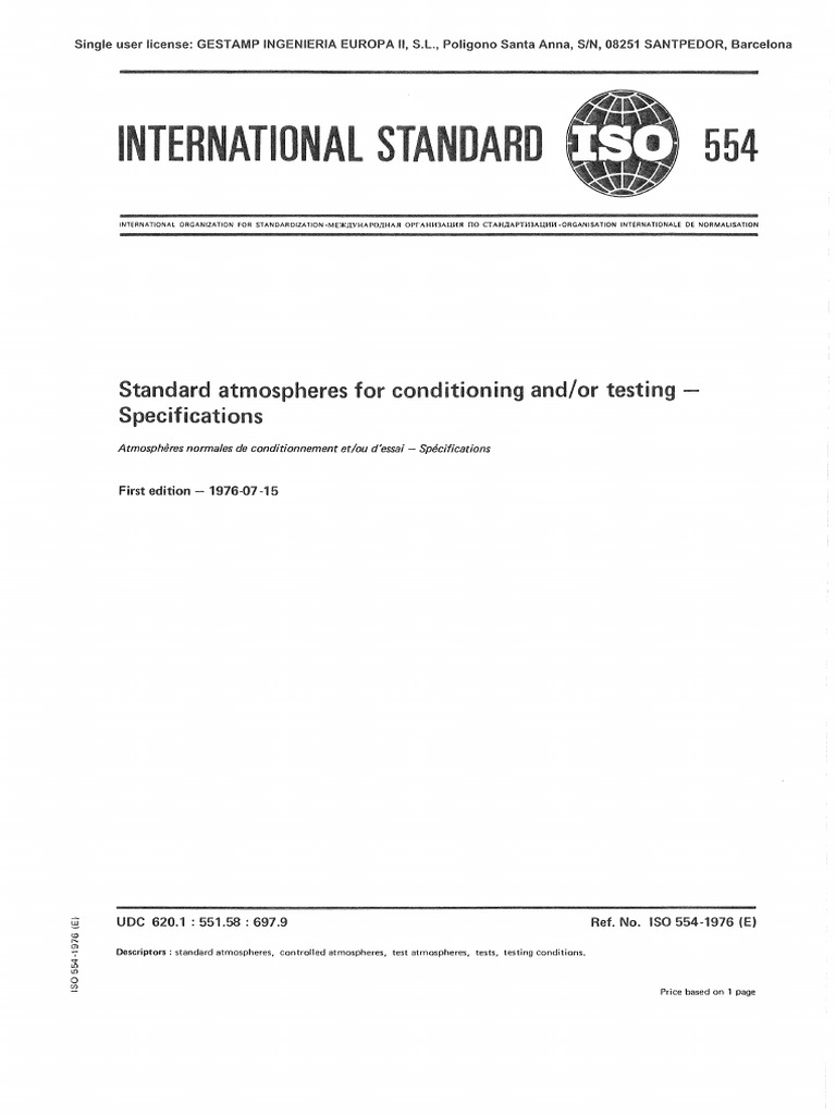 ISO 554 (EN) - Jul 76 | PDF
