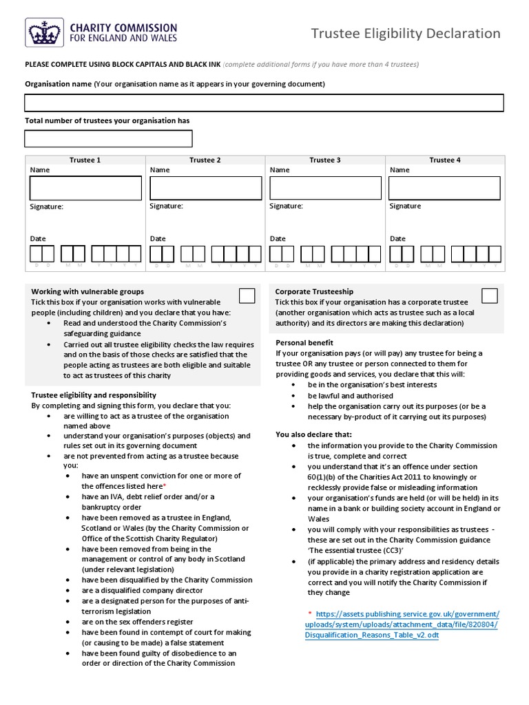 Trustee Eligibility Declaration Form | PDF | Charitable Organization ...