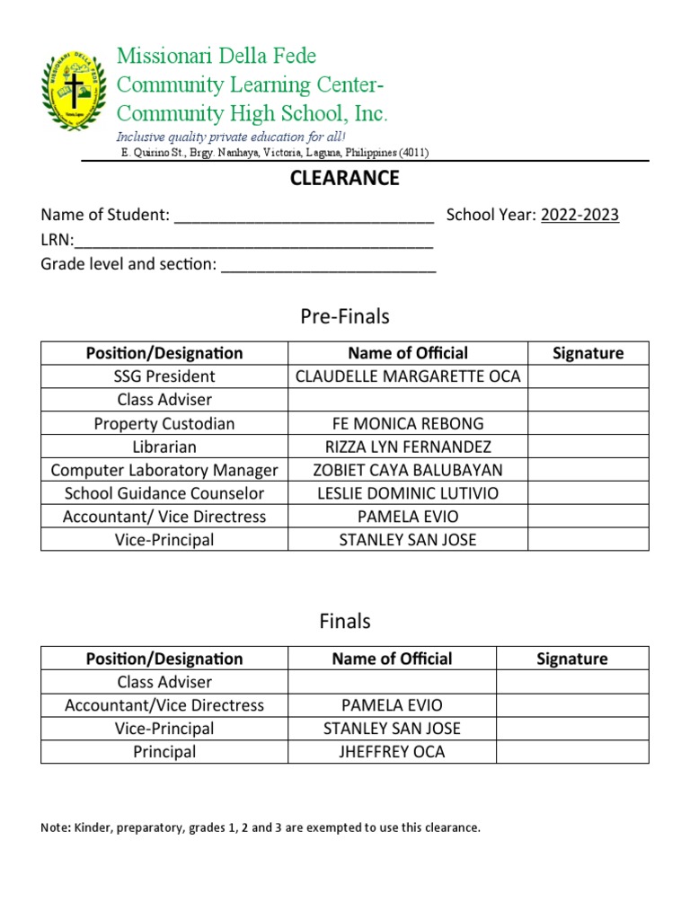 Student Clearance | PDF | Behavior Modification | Educational Personnel