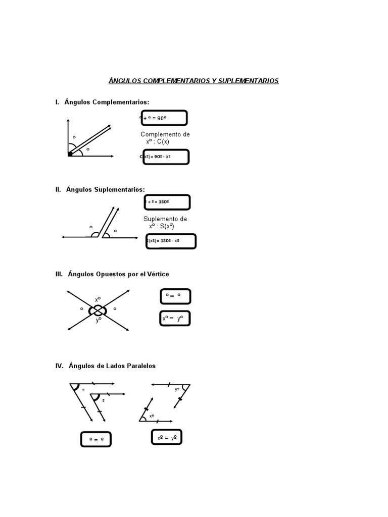 Ángulos Complementarios y Suplementarios | PDF