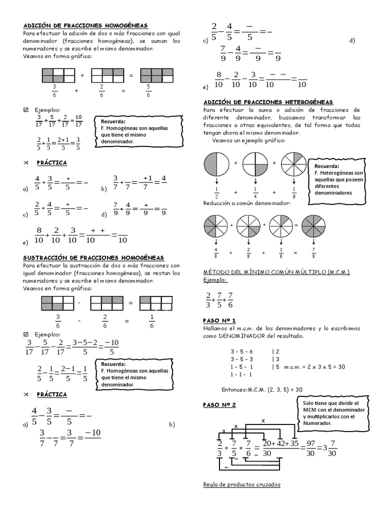 Adición y Sustracción de Fracciones Homogéneas | PDF | Sustracción ...