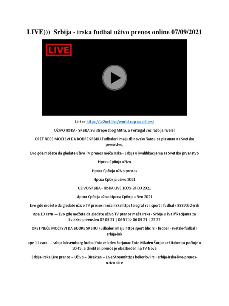 Srbija Irska Fudbal Uzivo Prenos Online PDF | PDF
