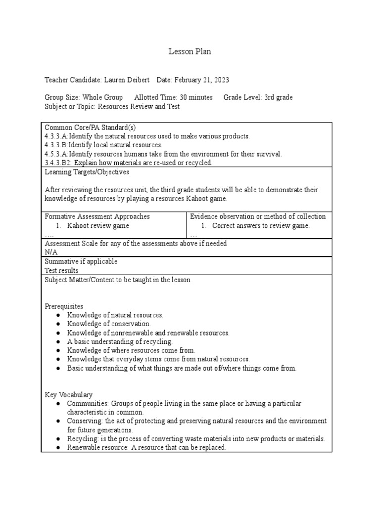 3rd Grade Natural Resources Review | PDF | Renewable Energy | Energy ...