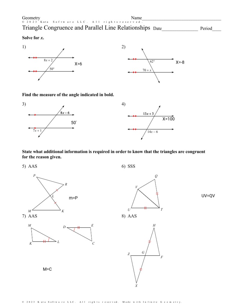 Triangle Congruence and Parallel Line Relationships (Geometry) | PDF ...