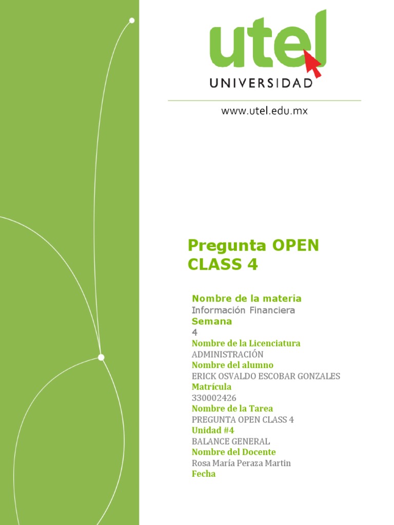 Pregunta Open Calss Semana 4 - Balance General | PDF