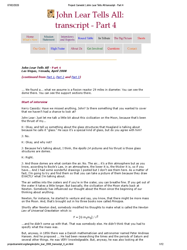 John Lear Tells All: Transcript - Part 4 | PDF | Moon | Apollo Program