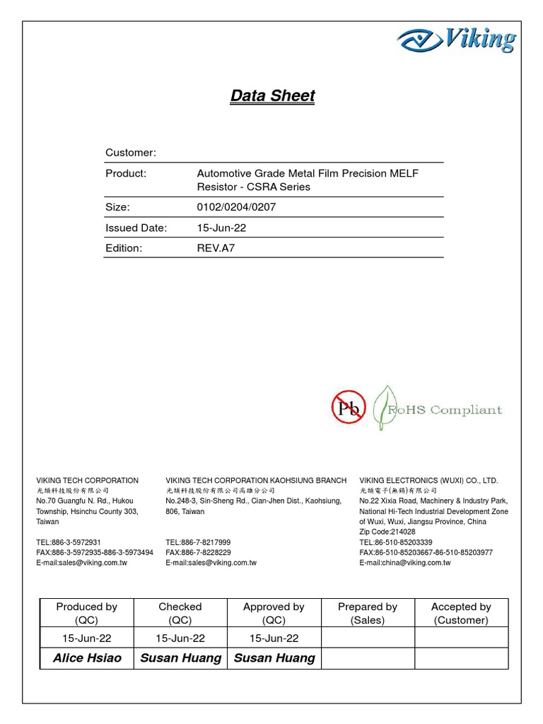 CSRA Series PDF | PDF | Resistor | Physical Sciences