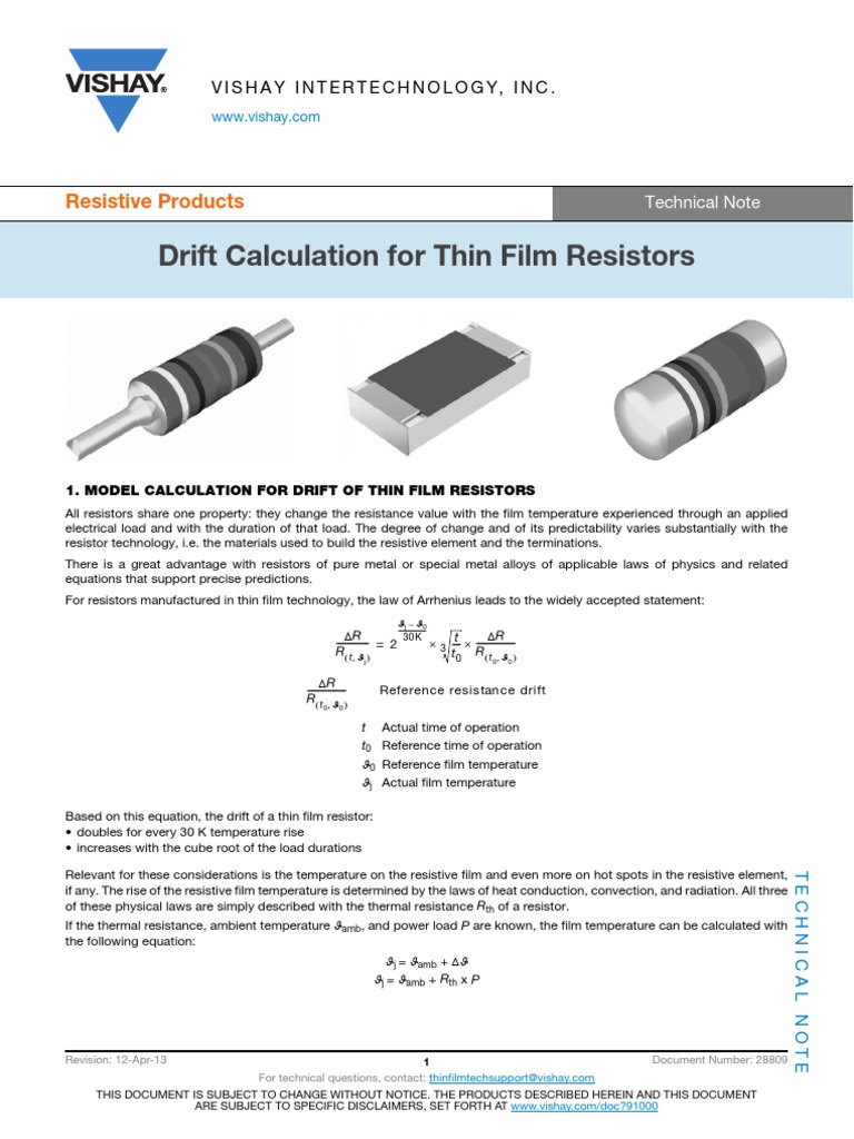 Drift Calculation For Thin Film Resistors | PDF | Resistor | Electrical ...