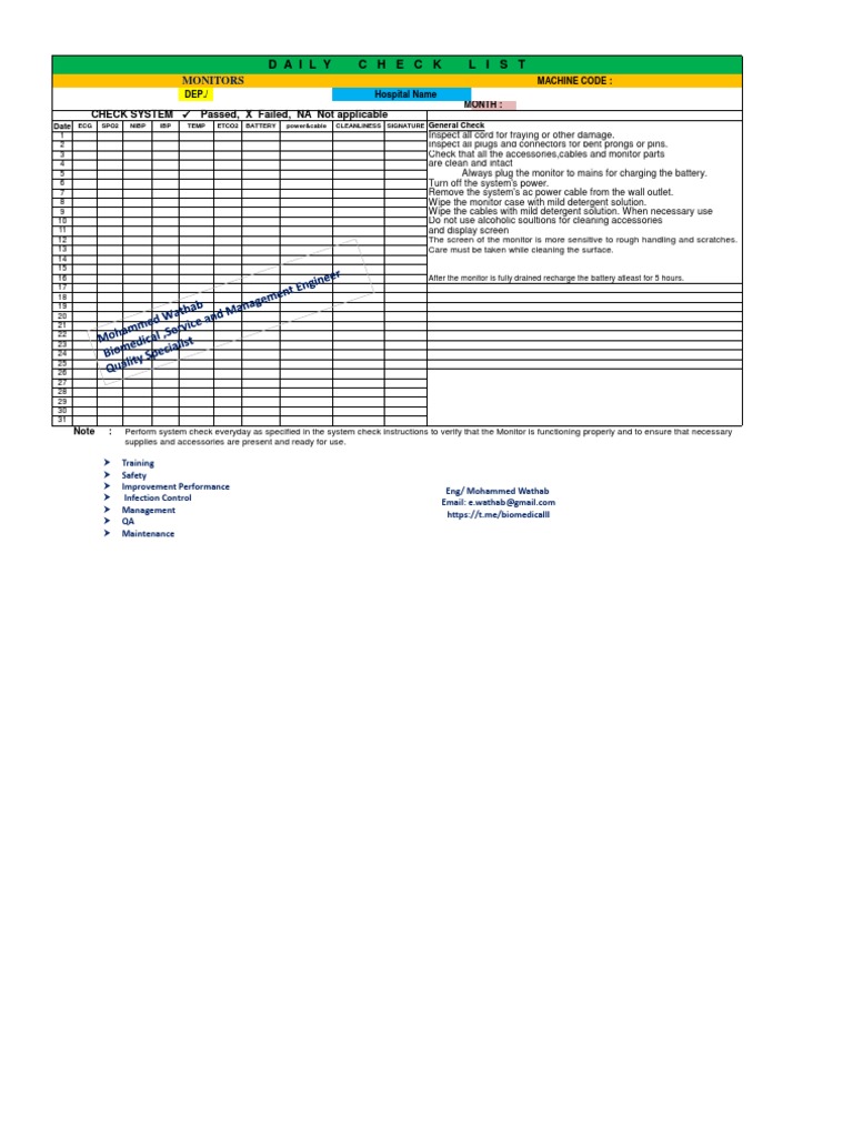 Patient Monitor Check List PDF | PDF | Electricity | Equipment