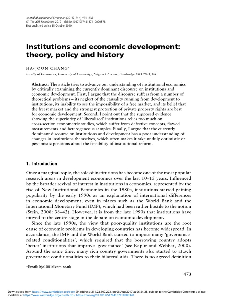 Chang 2011 Institutions - and - Economic - Development - Theory ...