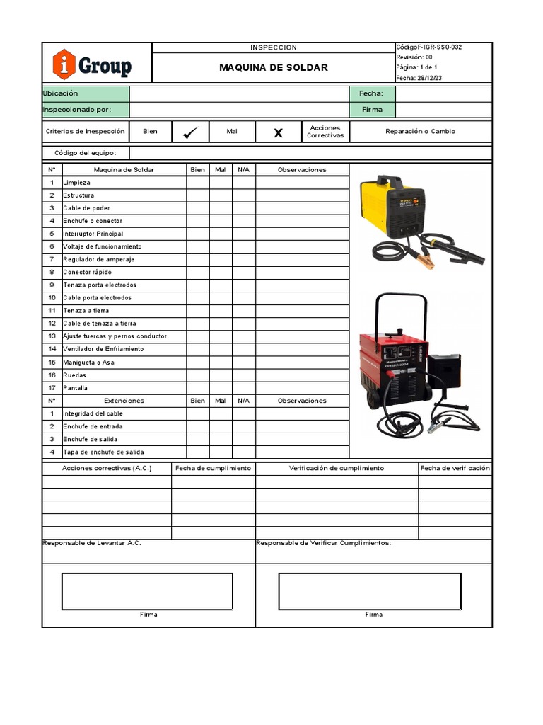 F-IGR-SSO-032 Inspección de Máquina de Soldar | PDF