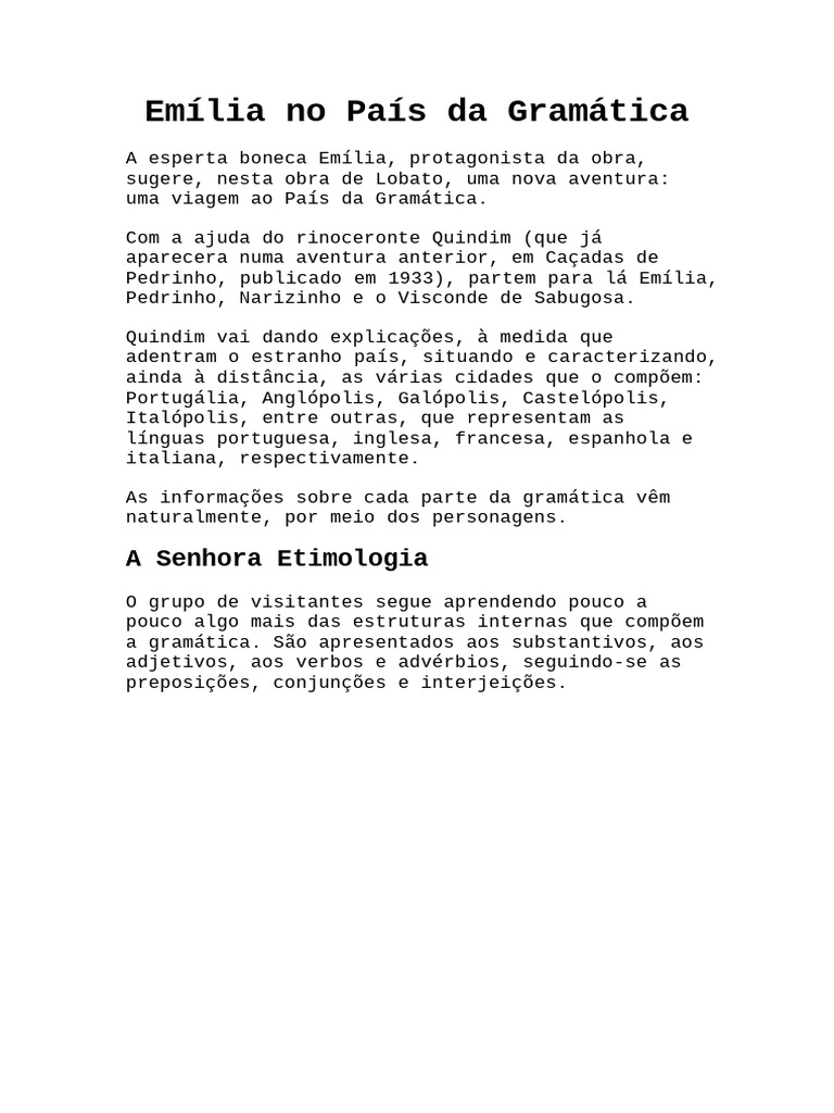 Emília No País Da Gramática | PDF
