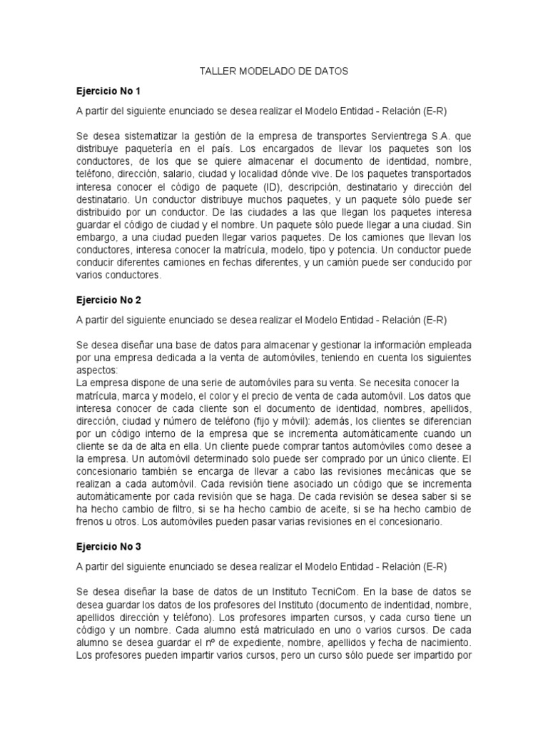 Taller Modelado de Datos - Gestión de La Información I | PDF | Business | Informática