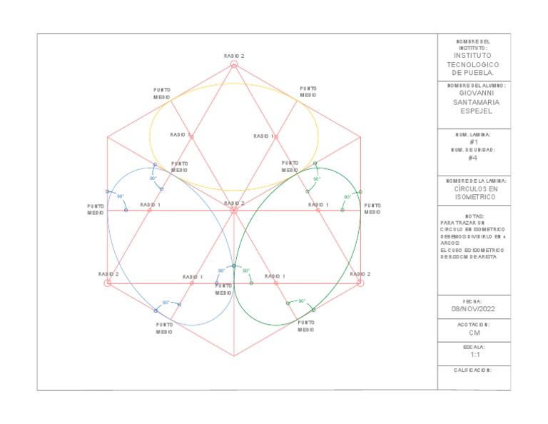 Cómo trazar círculos isométricos dividiéndolos en cuatro arcos | PDF