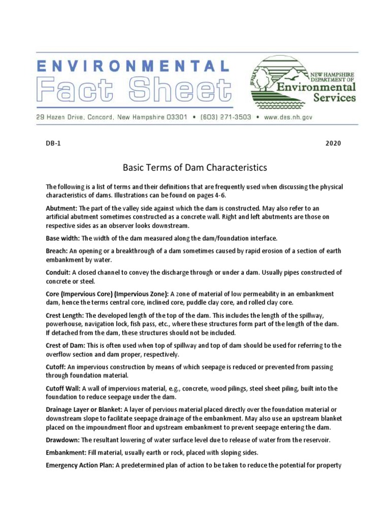 Dam Terminology Glossary | PDF | Dam | Spillway