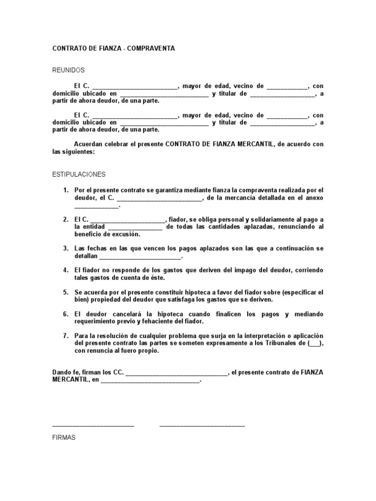 Contrato de Fianza - Compraventa | PDF
