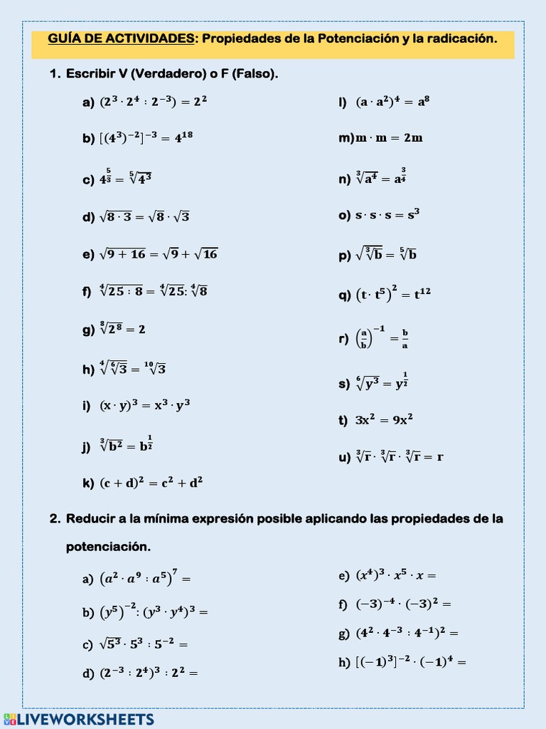 Ejercicios de Potenciacion | PDF