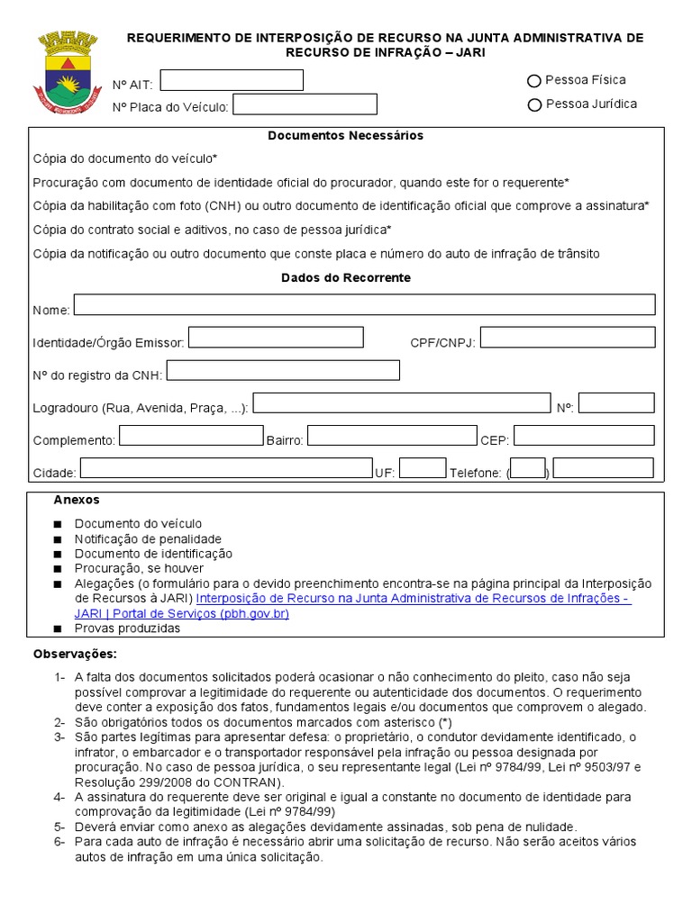 Modelo de Formulario de Requerimento JARI.pdf | PDF | Carteira de ...