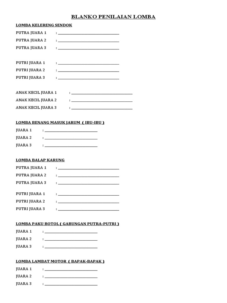 Blanko Penilaian Lomba | PDF