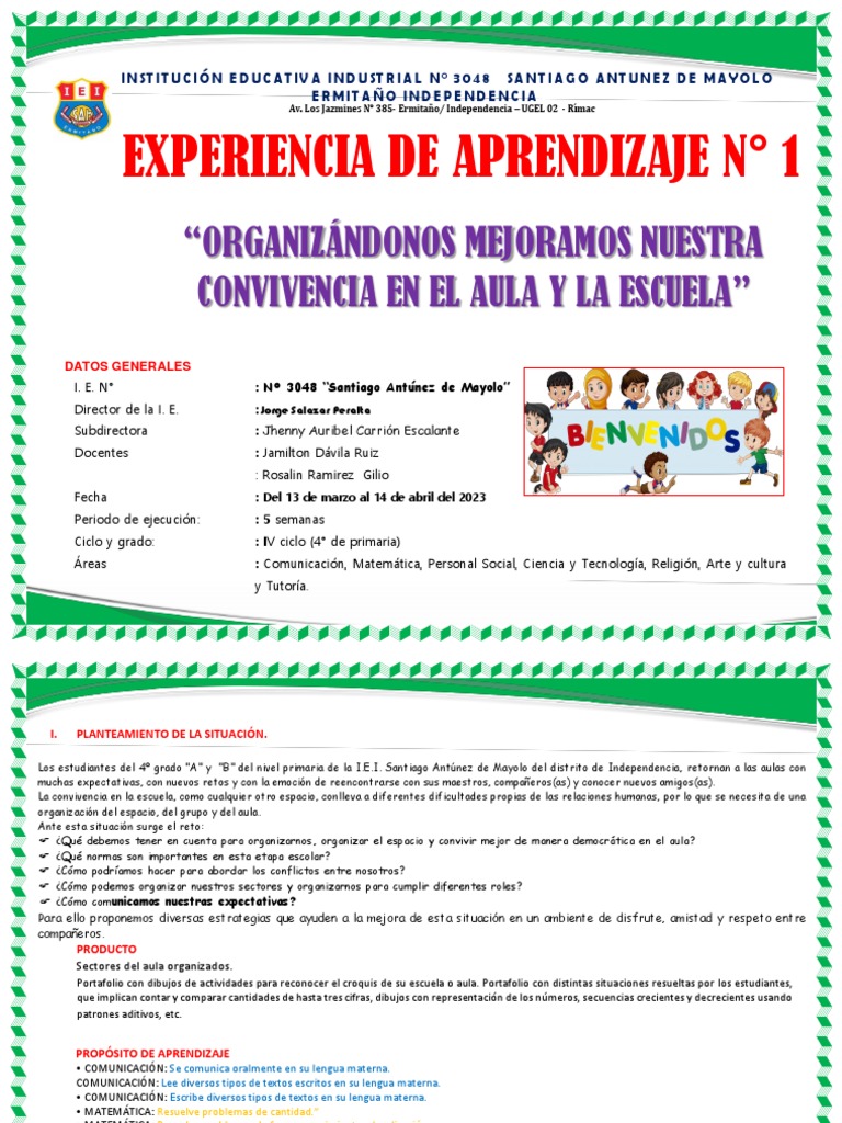 Experiencia De Aprendizaje 1 2023 Cuarto Grado Pdf Descargar Gratis