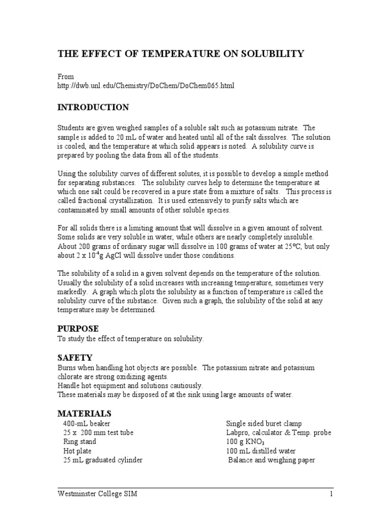 The Effect of Temperature On Solubility | PDF | Solubility | Chemistry