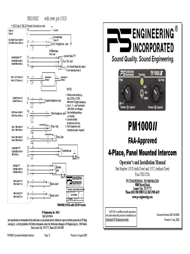 PM1000II Install Manual | PDF | Headphones | Microphone