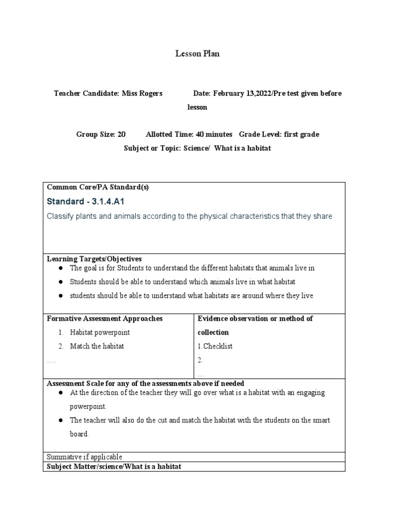 Science Lesson 1 What Is A Habitat | PDF | Learning | Cognition