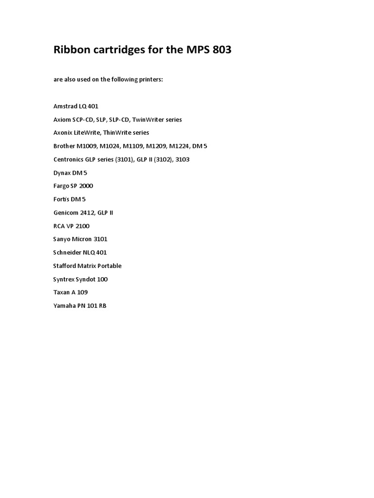 Ribbon Cartridges For The MPS 803 | PDF